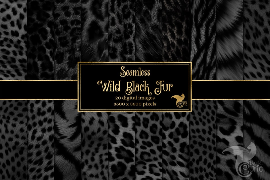Black Fur Print Digital Paper, Seamless Tiger Leopard Cheetah Textures ...