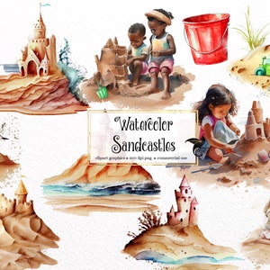 Watercolor Sandcastle Clipart, Beach Day Graphics (commercial Use) - Etsy