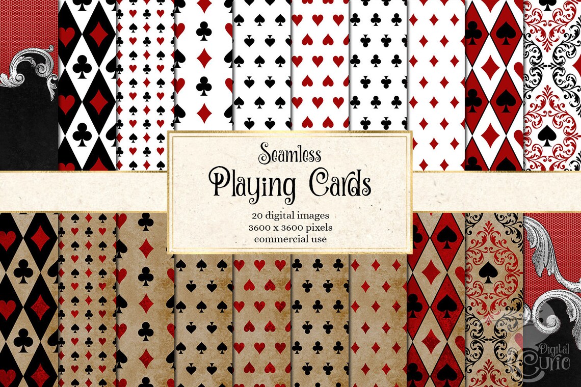 Playing Cards Digital Paper Seamless Card Patterns With | Etsy