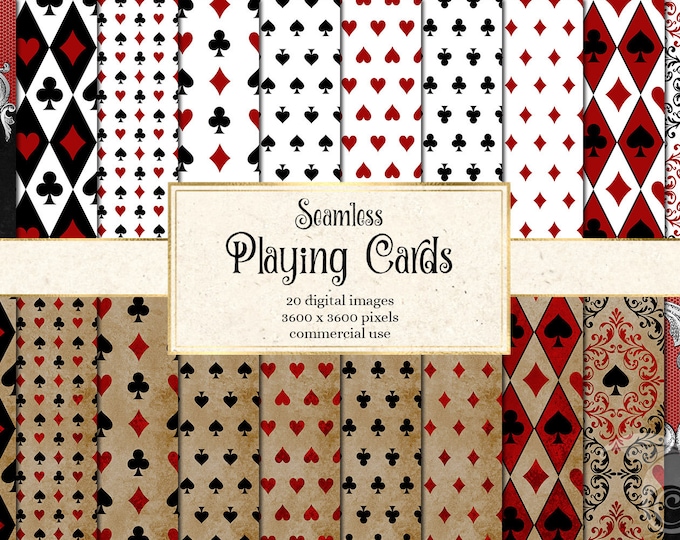 Playing Cards Digital Paper Seamless Card Patterns With - Etsy