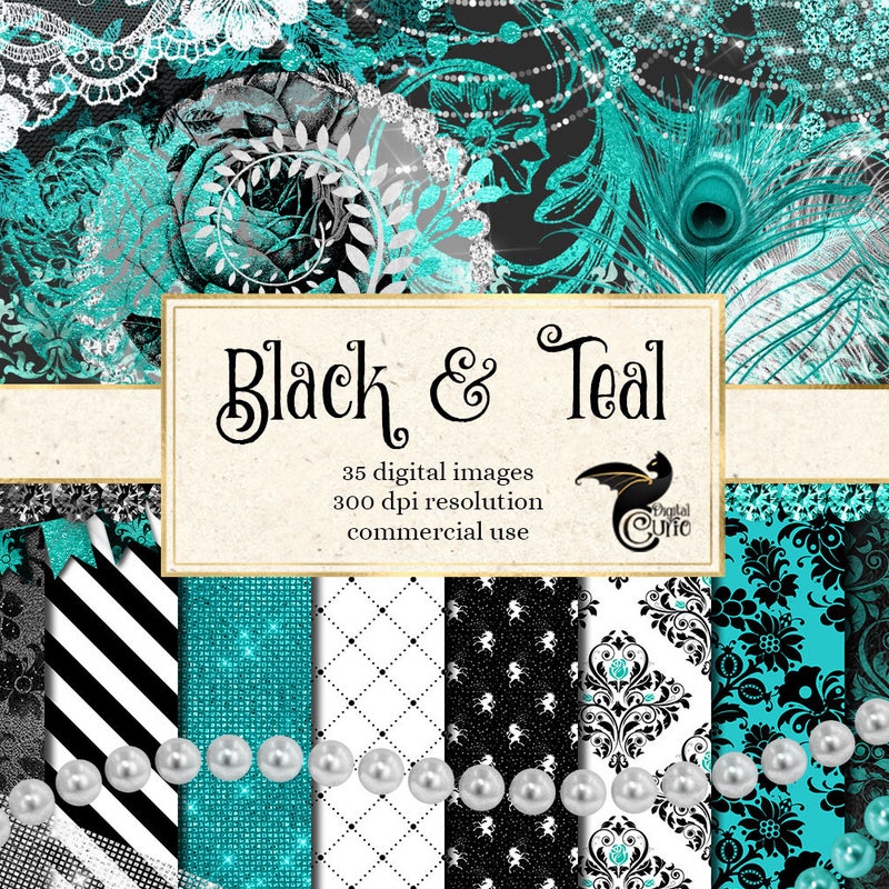 Black White and Teal - Etsy