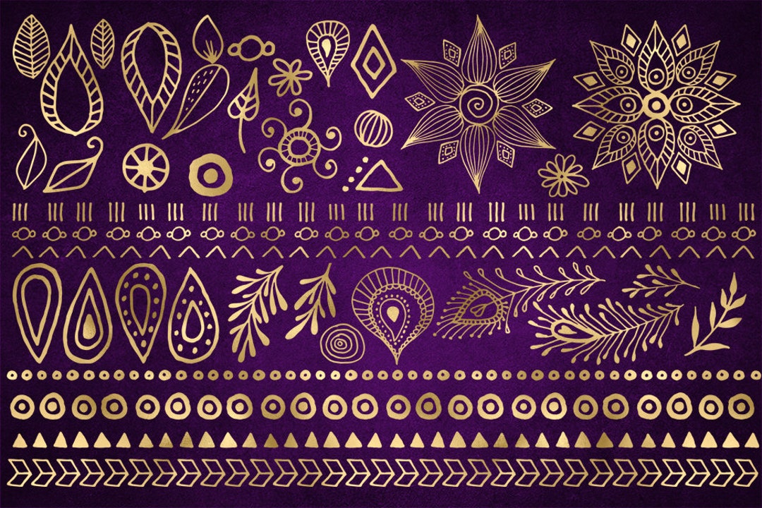 Boho Design Elements Clipart - Gold Bohemian Ornamental Clip Art, Png ...