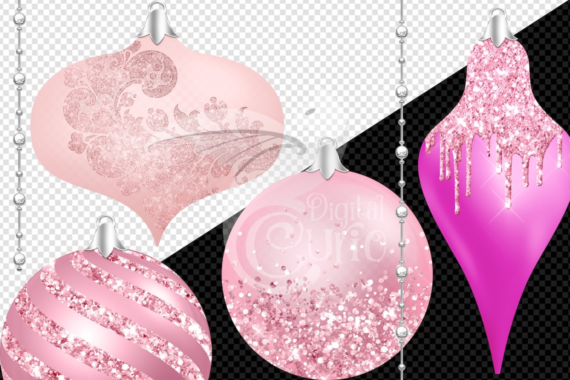 Pink Glitter Christmas Ornaments Clipart digital glitter | Etsy