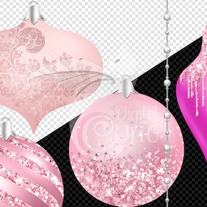 Pink Glitter Christmas Ornaments Clipart, Digital Glitter Christmas ...