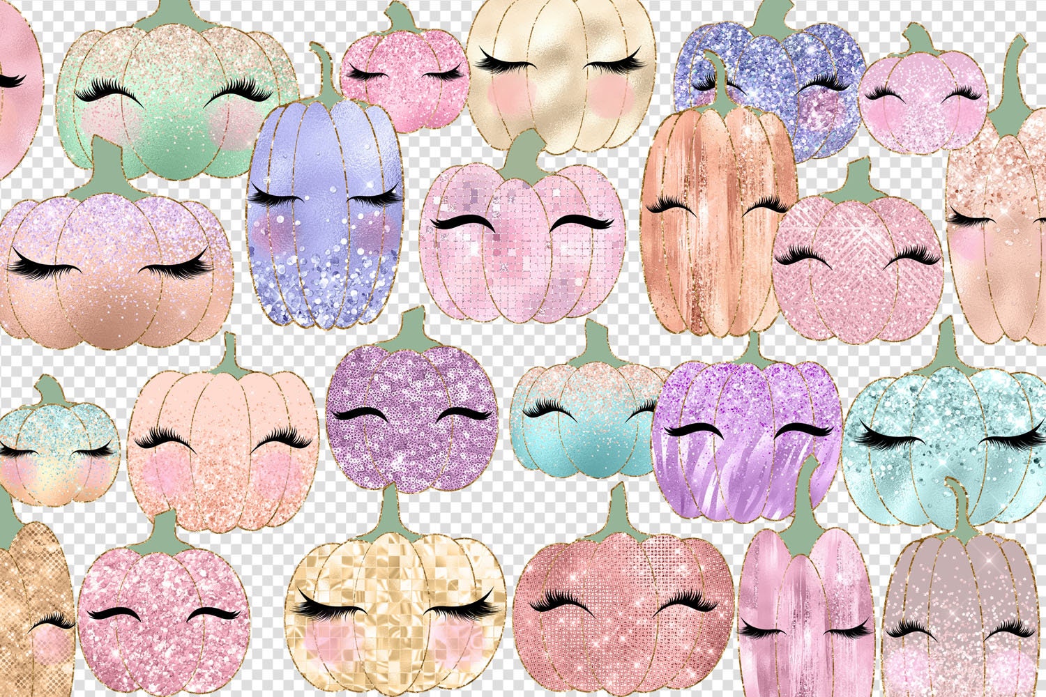 Lovely Pumpkin Clip Art Sparkling Glitter Pumpkins in PNG - Etsy