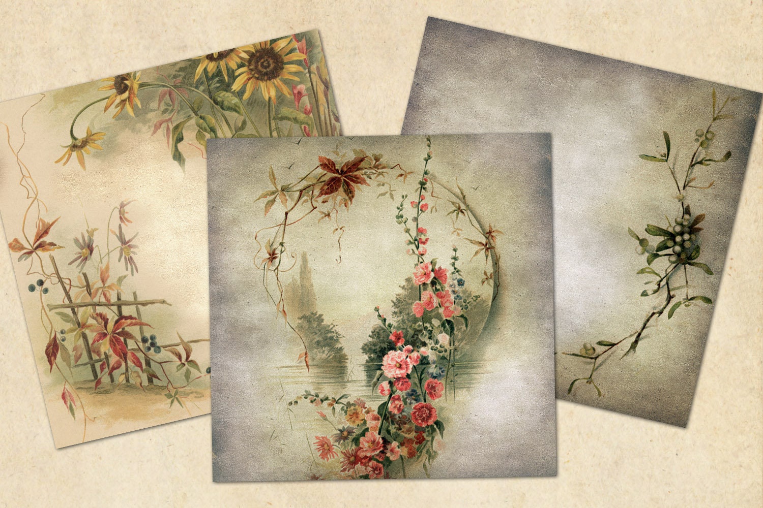 Memory of Flowers Digital Paper Vintage Floral Printable | Etsy