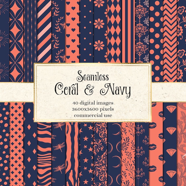 Coral and Navy - Etsy
