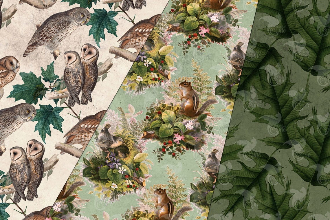 Vintage Woodland Digital Paper Seamless Forest Animal | Etsy