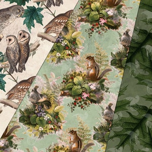 Vintage Woodland Digital Paper, Seamless Forest Animal Patterns and ...