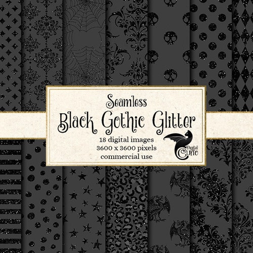 Black and Silver Halloween Digital Paper Seamless Witch and - Etsy
