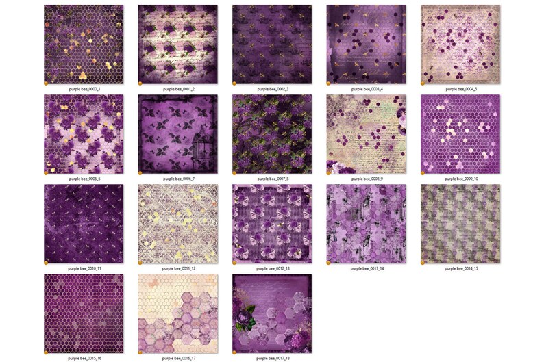 Purple Bee Digital Paper - Vintage Ephemera Scrapbook Backgrounds ...