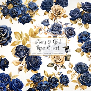 Navy and Gold Roses Clipart - Rose Leaves and Bouquets in PNG Format ...