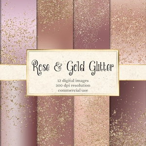 Rose and Gold Glitter Digital Paper, Glitter Backgrounds on Ombre ...
