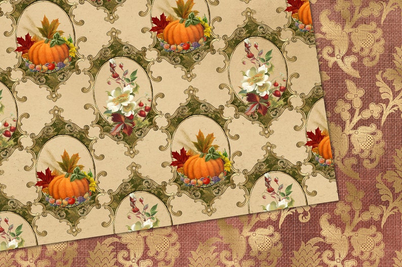 Vintage Thanksgiving Digital Paper - Seamless Autumn Scrapbook Patterns ...