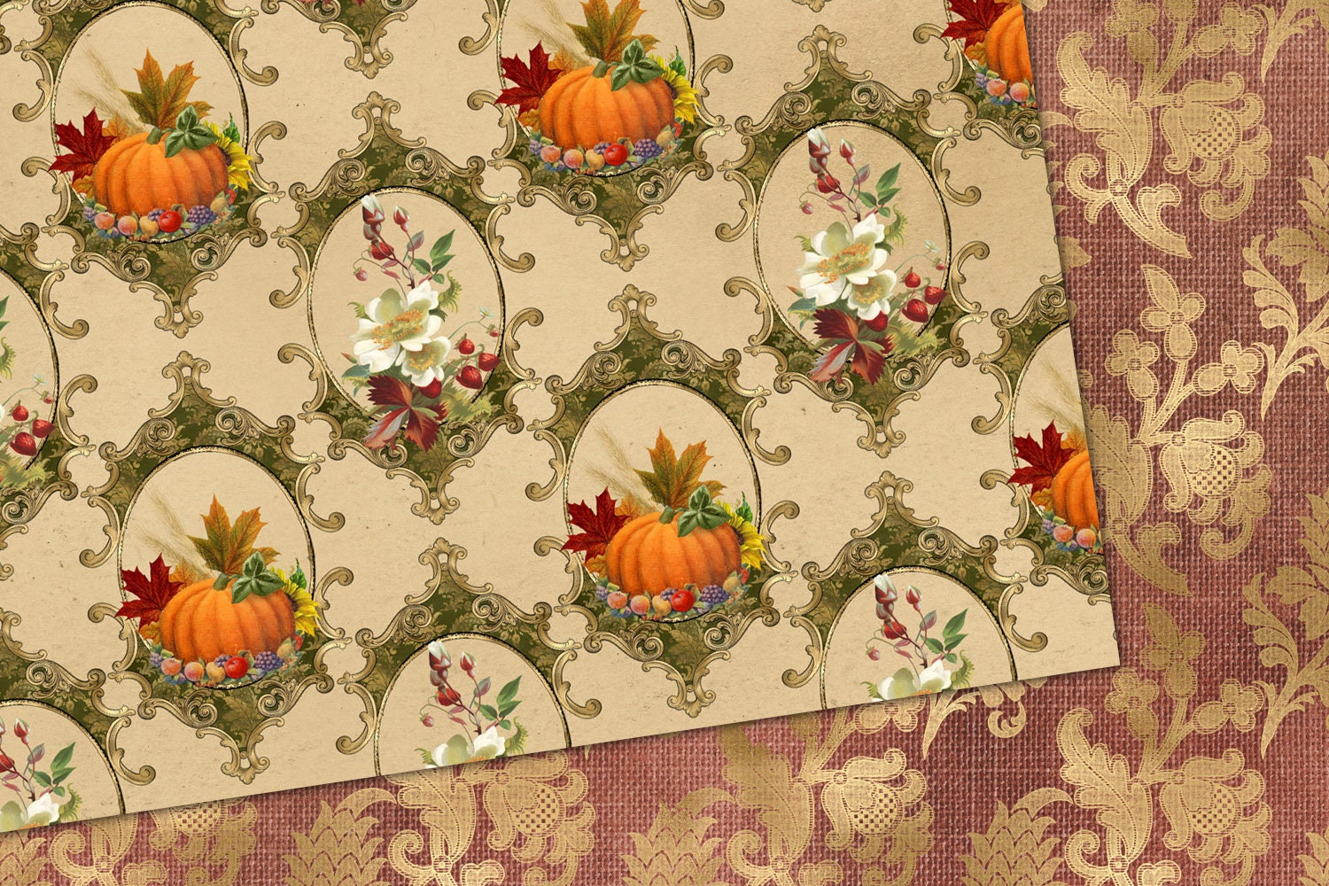 Vintage Thanksgiving Digital Paper Autumn Harvest Bounty | Etsy