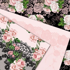 Pink Floral Lace Digital Paper, Seamless Floral Patterns Rustic Flowers ...