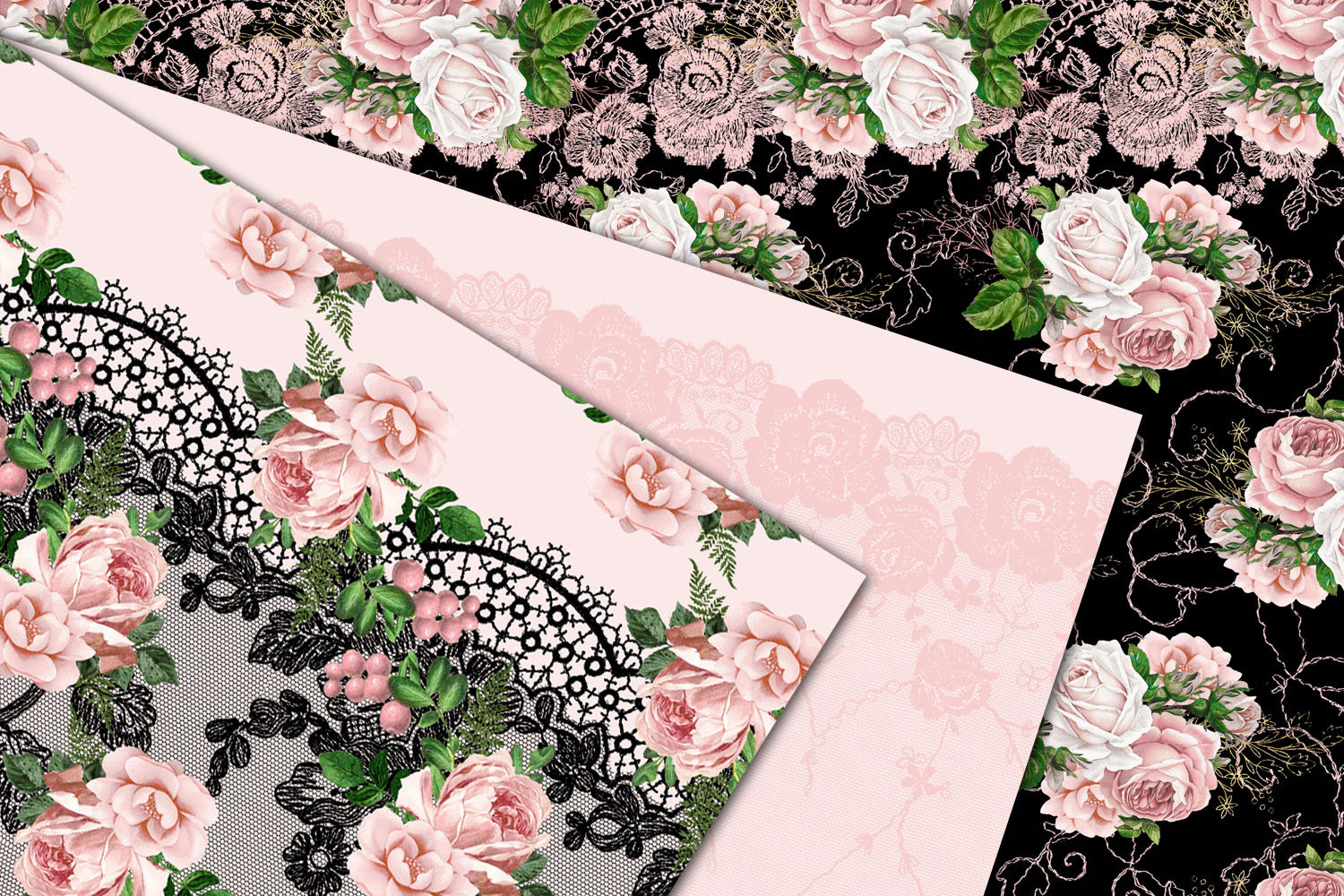 Pink Floral Lace Digital Paper, Seamless Flower Patterns (digital ...
