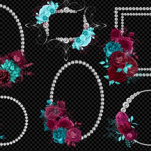 Diamond Floral Frames in Turquoise and Burgundy, Wedding Frame Clip Art ...