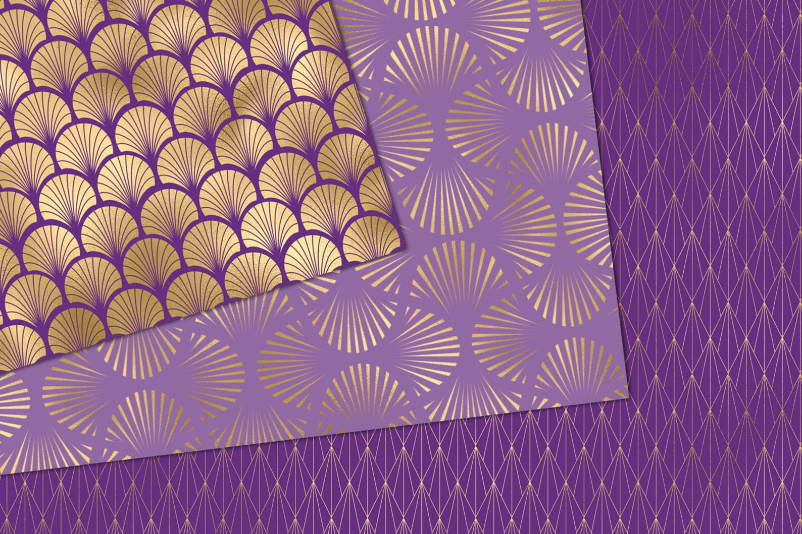 Purple and Gold Art Deco Digital Paper, Seamless Deco Patterns With ...