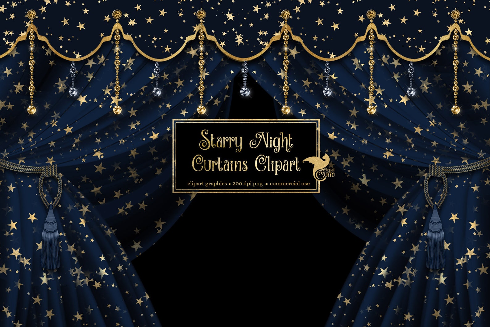 Starry Night Curtains Clipart Digital Curtain Backdrop Clip - Etsy