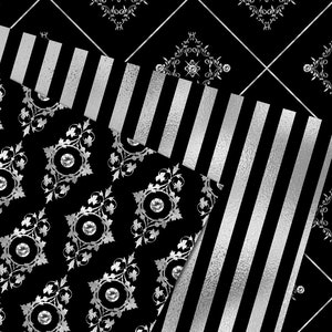 Victorian Black and Silver Digital Paper, Ornate Seamless Patterns With ...