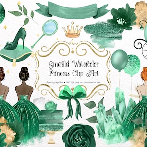 Emerald Watercolor Princess Clipart - Couture Glitter Green Watercolor ...