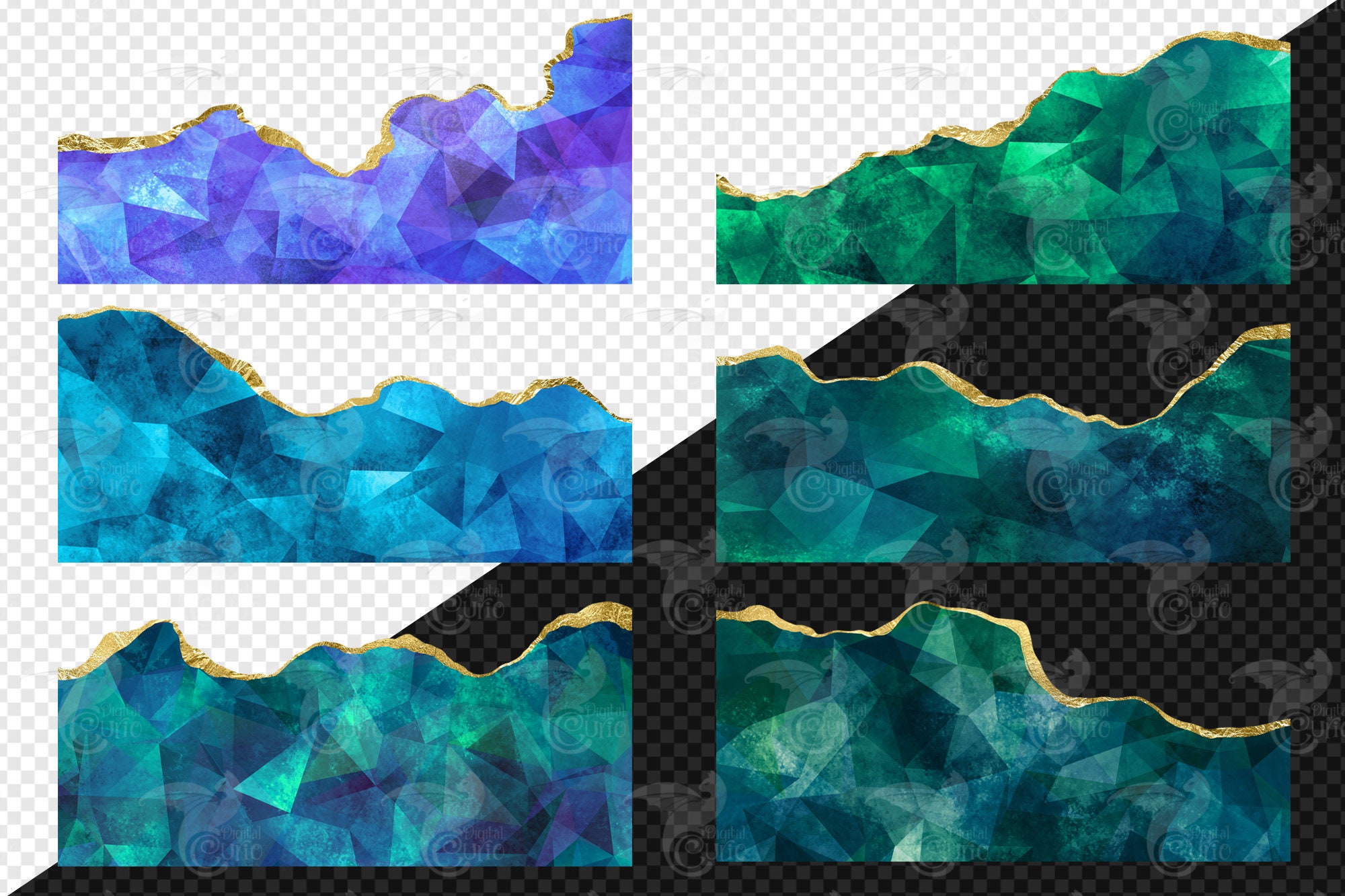 Gold Foil Crystal Agate Borders Clipart – PNG Graphics (digital ...