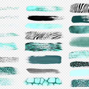 Turquoise Safari Brush Strokes Clipart, With Aqua Glitter and Teal Foil ...