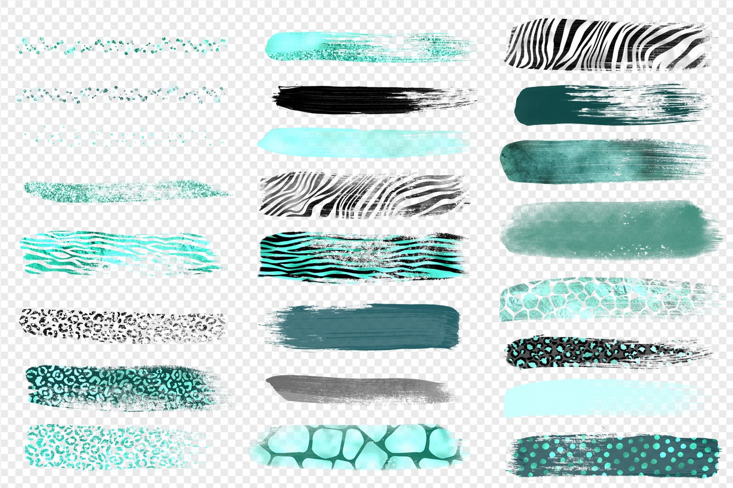 Turquoise Safari Brush Strokes Clipart With Aqua Glitter and | Etsy