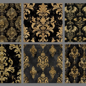 Distressed Royal Black and Gold Digital Paper - Seamless Printable ...