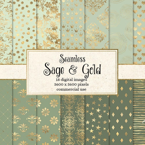 Sage and Gold Digital Paper Green Seamless Gold Foil - Etsy