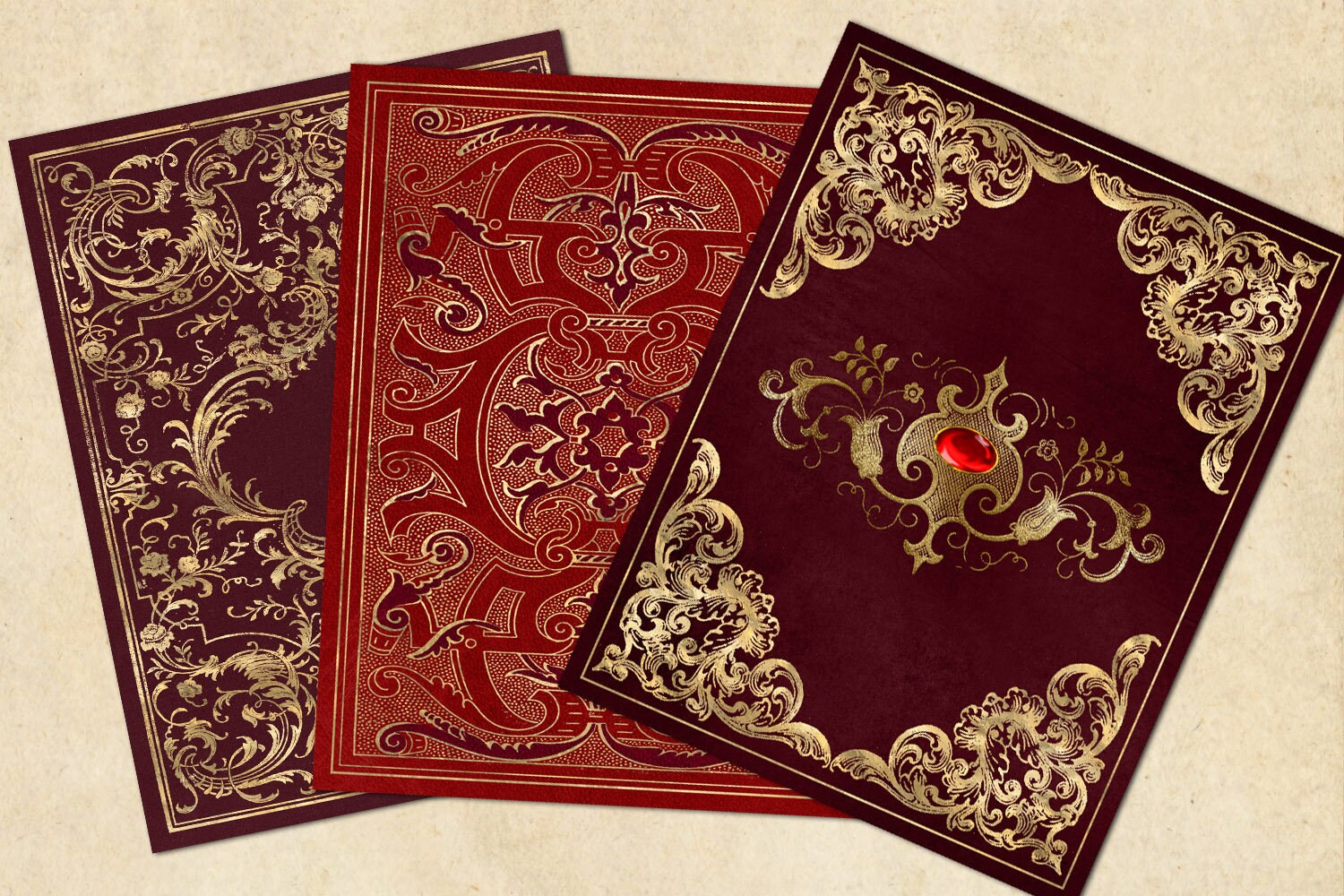 Gilded Red Book Covers, Ornate Vintage Style (digital Paper) - Etsy