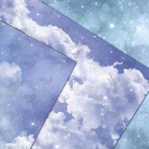 Blue Cloudy Skies Digital Paper - Stars and Clouds Galaxy Background ...