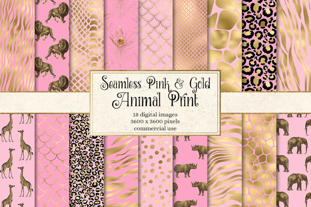 Pink and Gold Animal Skins Digital Paper, Seamless African Animal Print ...