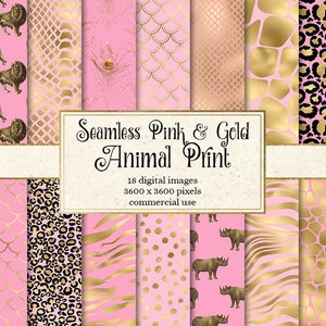 Pink and Gold Animal Skins Digital Paper, Seamless African Animal Print ...