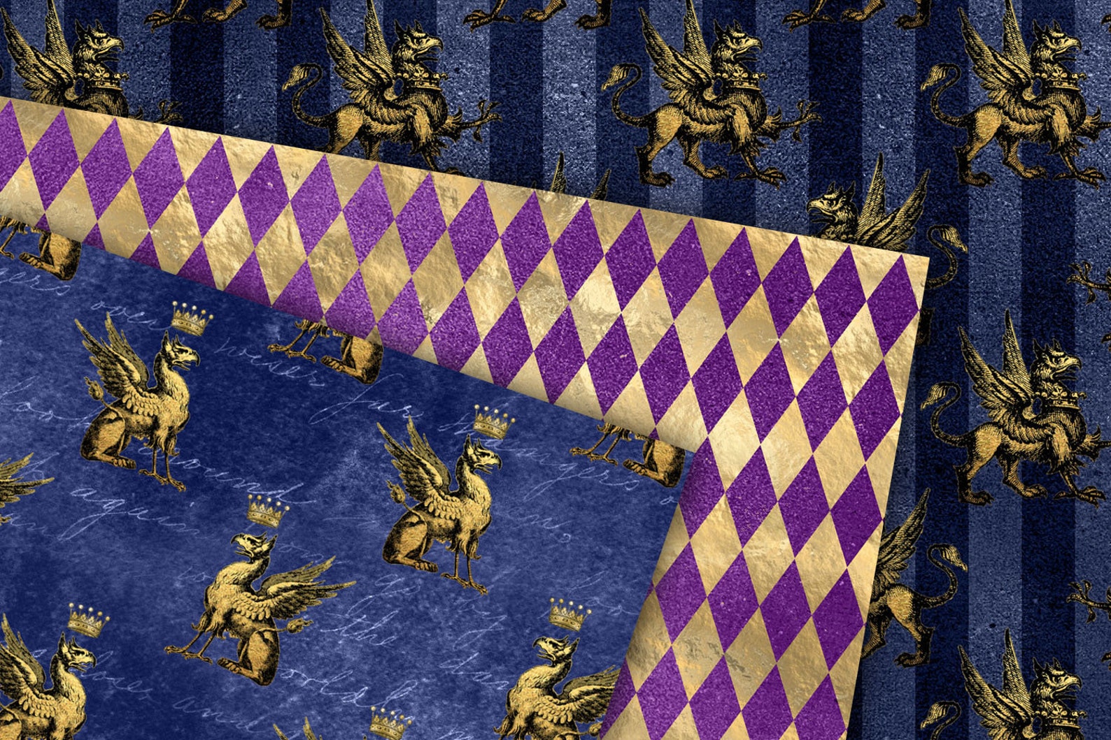 Golden Griffins Digital Paper Seamless Griffin Patterns in - Etsy
