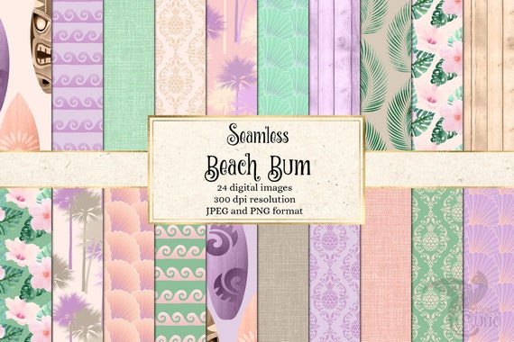Beach Bum Digital Paper Seamless Tropical and Surf Board - Etsy