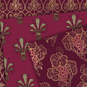 Burgundy and Gold Paris Digital Paper, Seamless French Pattern, With ...