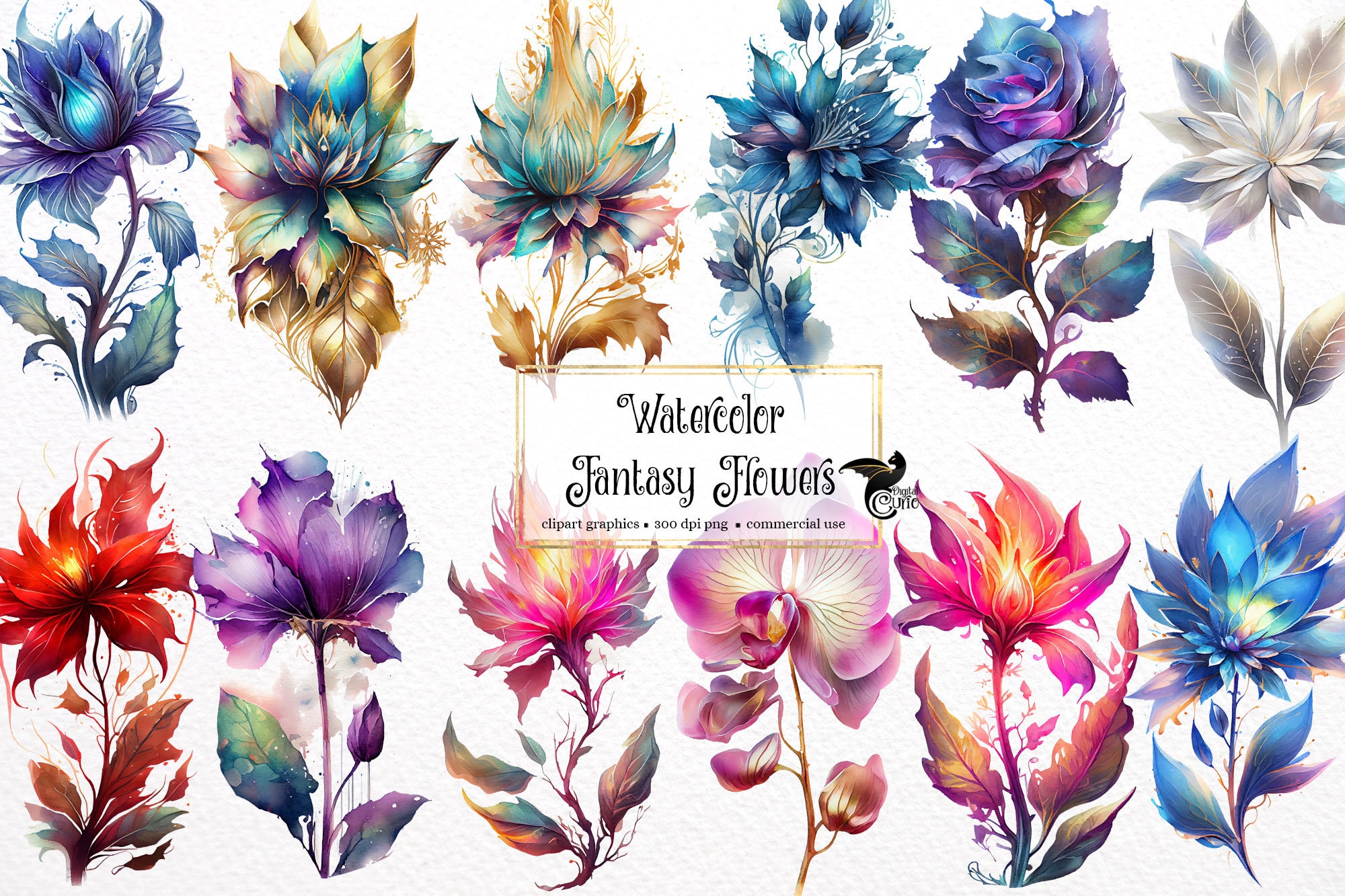 Watercolor Fantasy Flowers Clipart Floral Fantasy PNG Format - Etsy
