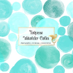 Turquoise Watercolor Circles Clipart, Watercolour Blobs in Teal and ...