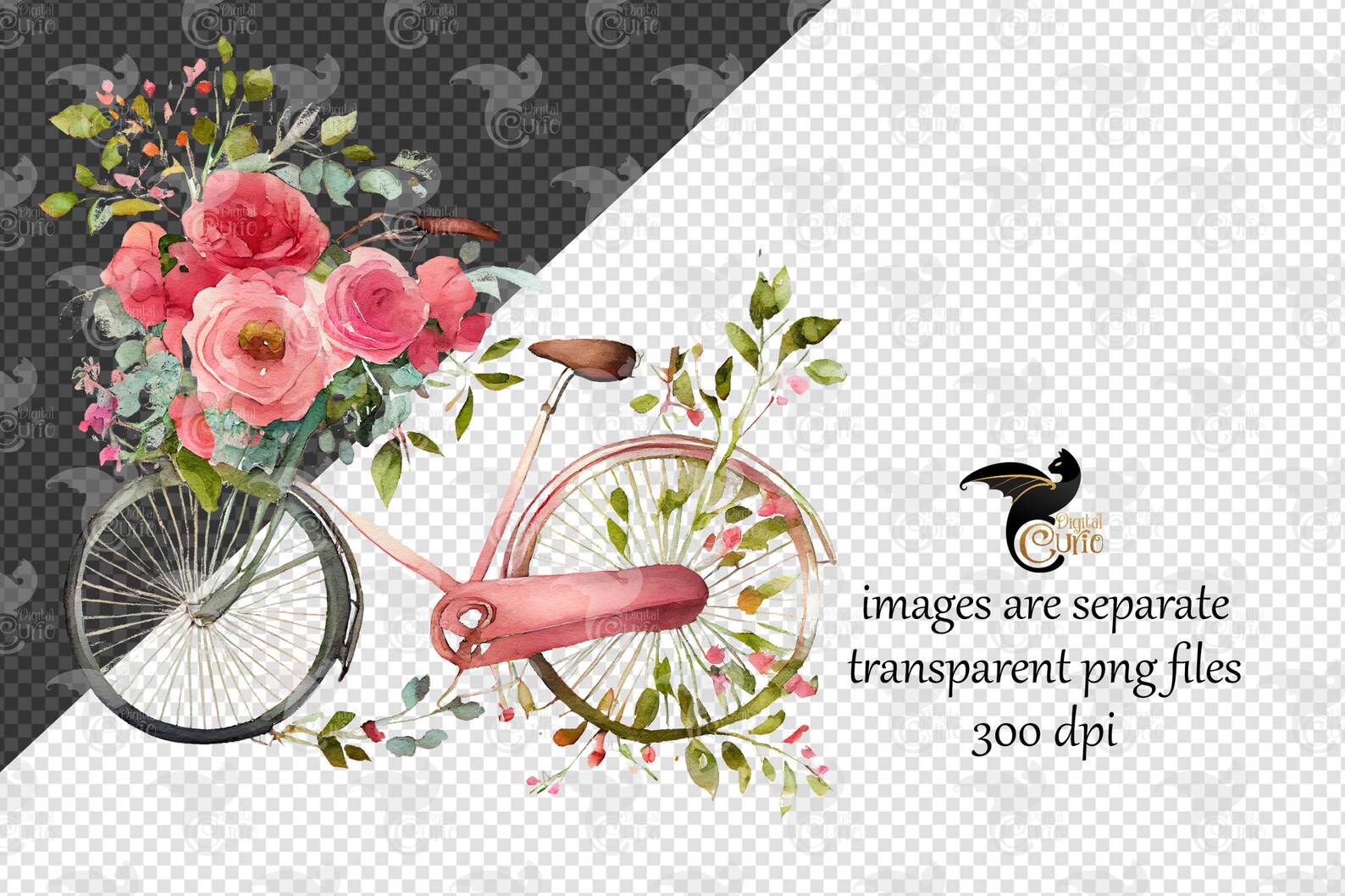 Watercolor Floral Bicycle Clipart - Spring Flowers Watercolor PNG ...