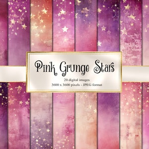 Pink Grunge Stars Digital Paper, Golden Starry Night Digital Papers ...