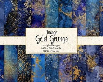 Blue and Gold Digital Paper | Etsy