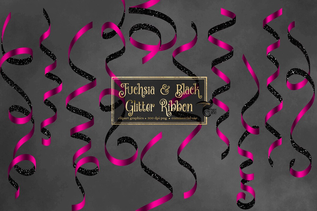 Fuchsia and Black Glitter Ribbon Clip Art – PNG Graphics (digital ...