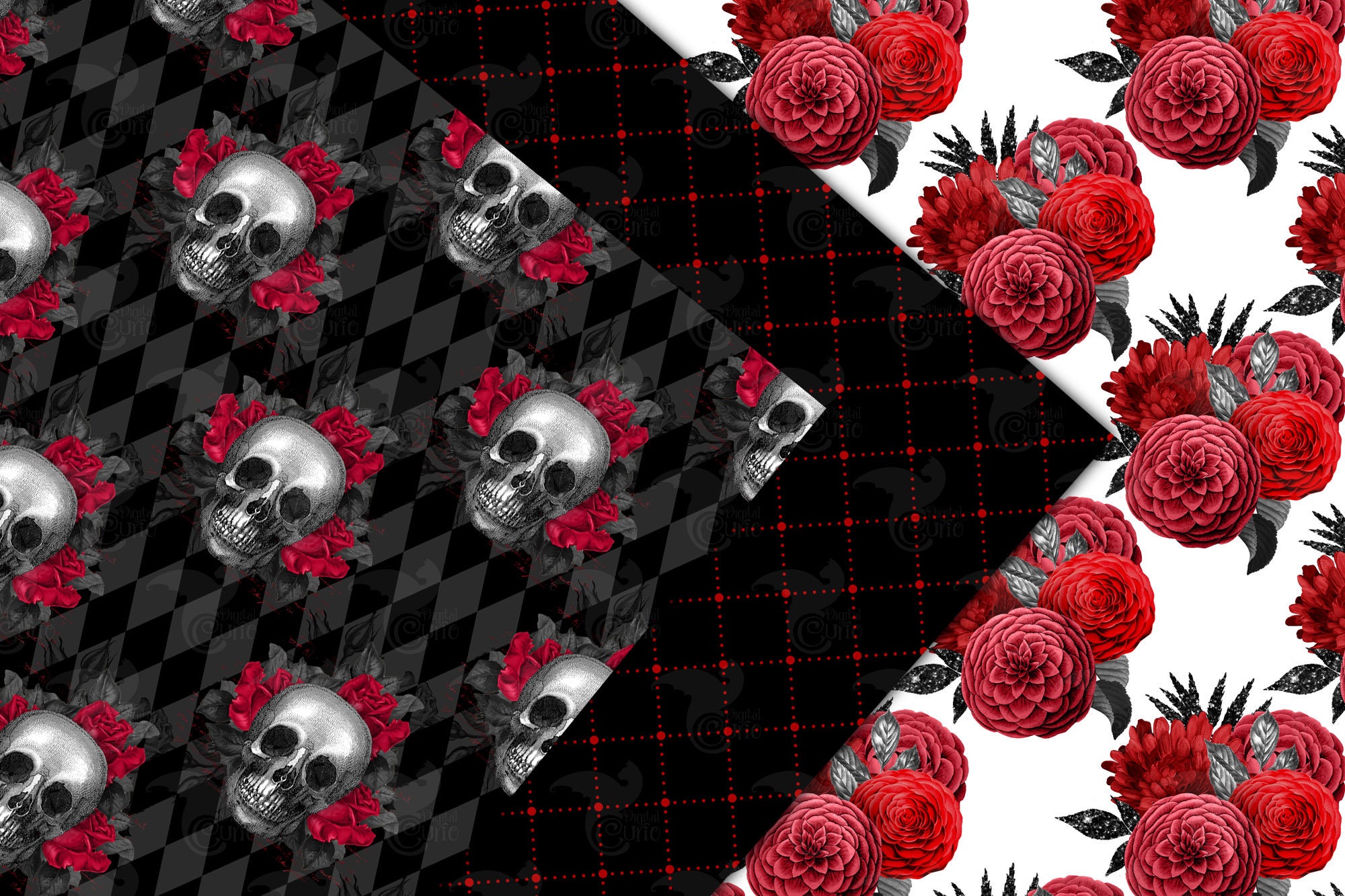 Red and Black Floral Digital Paper Seamless Gothic Rose - Etsy