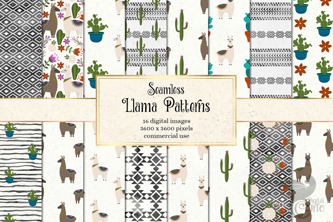 Llama Digital Paper, Seamless Alpaca Patterns (JPG, 12x12 Inches) - Etsy