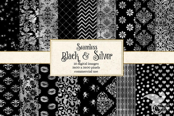 Black and Silver Digital Paper Silver Foil and Black Pattern | Etsy