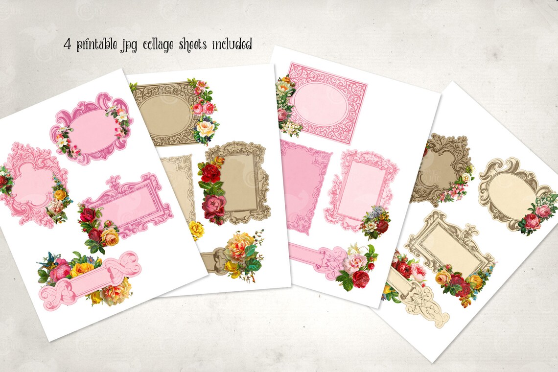 Shabby Floral Labels Clipart Digital Printable Vintage - Etsy