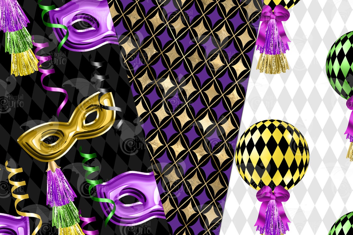 Mardi Gras Balloon Digital Paper Seamless Patterns With - Etsy