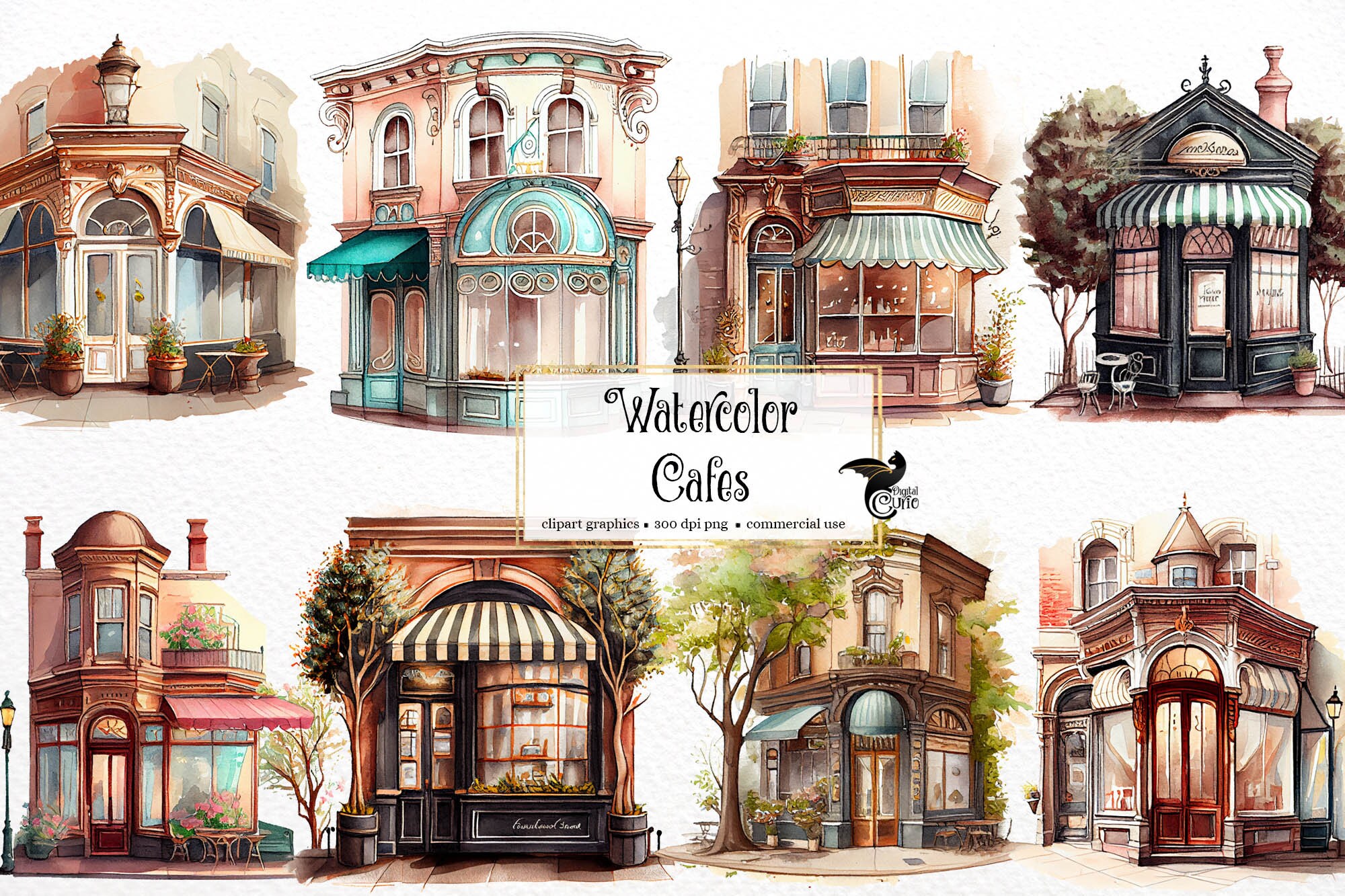 Watercolor Cafe Storefronts Clipart Cute Coffee Shop Cafe - Etsy UK